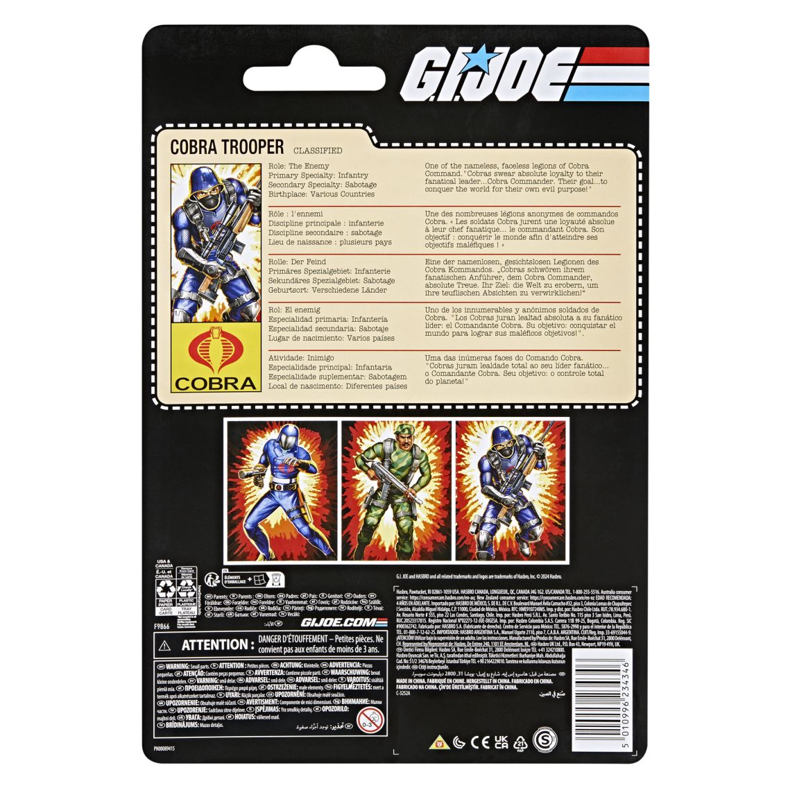 G.I. Joe Classified Series Retro Cardback Cobra Trooper, Collectible 6 Inch Action Figure with 9 ...
