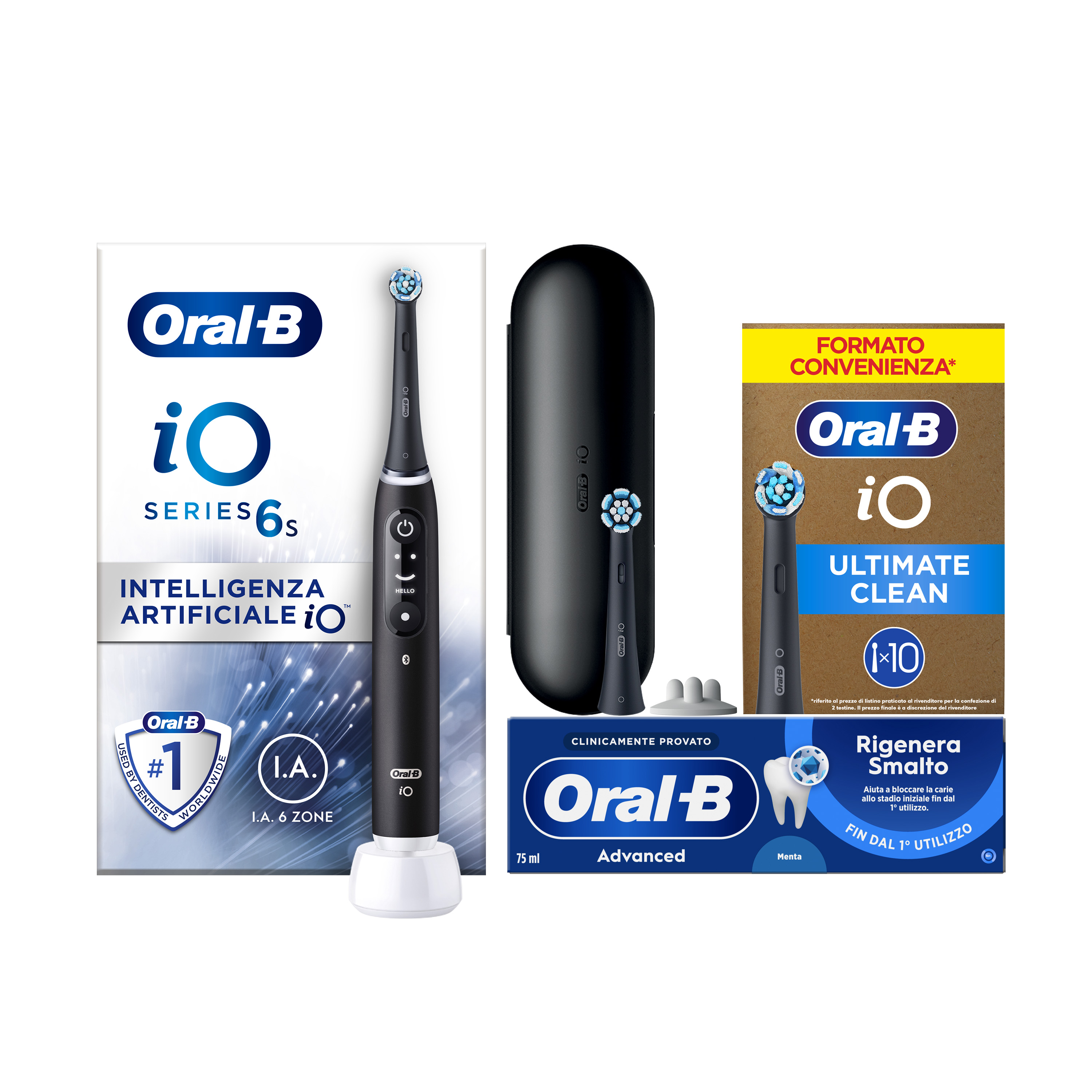 Oral-B Spazzolino Elettrico iO 6 Nero, 2 Testine & 10 di Ricambio, 1 ...