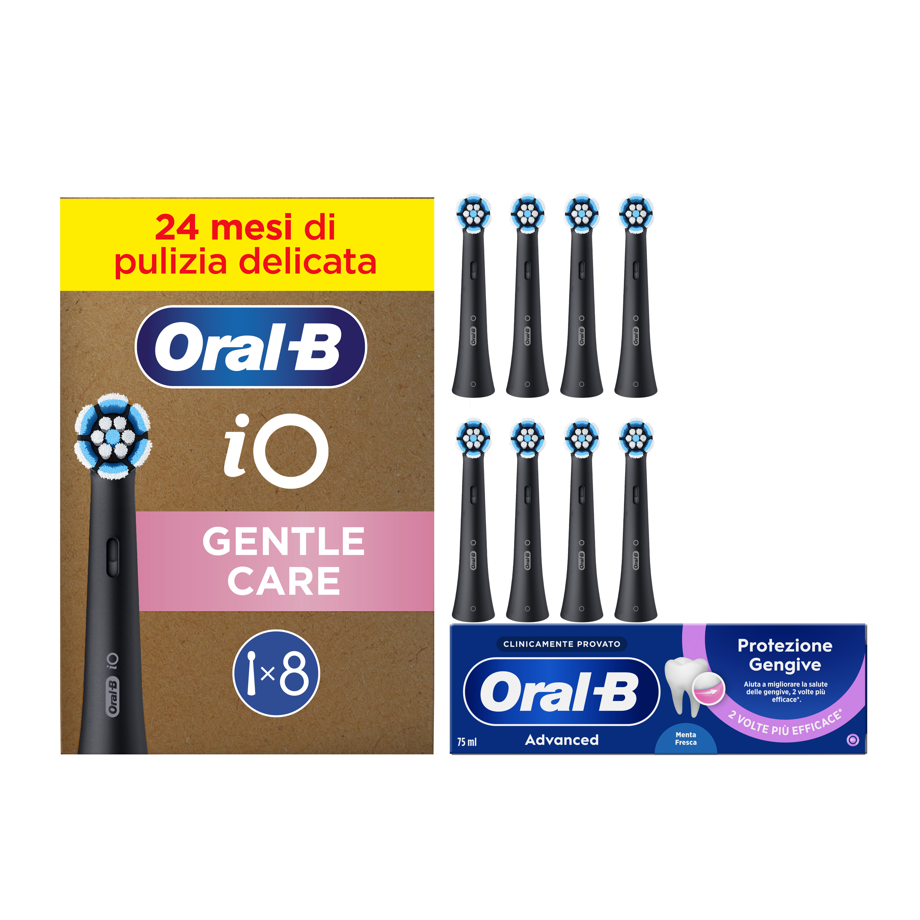 Oral-B Testine di Ricambio iO Gentle Care Nere, Confezione da 8 Testine ...