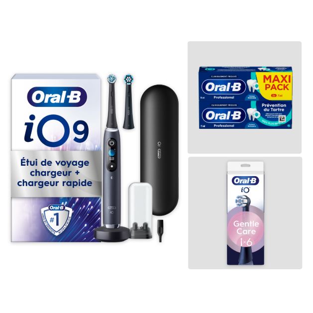 Pack Oral-B iO9 Noire - Sensibilité avec : 1 brosse à dents électrique ...