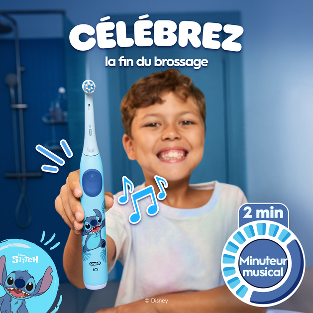 Oral-B iO Kids Disney Stitch Brosse À Dents Électrique, 1 Brossette, 3 Modes Avec Mode Douceur ...